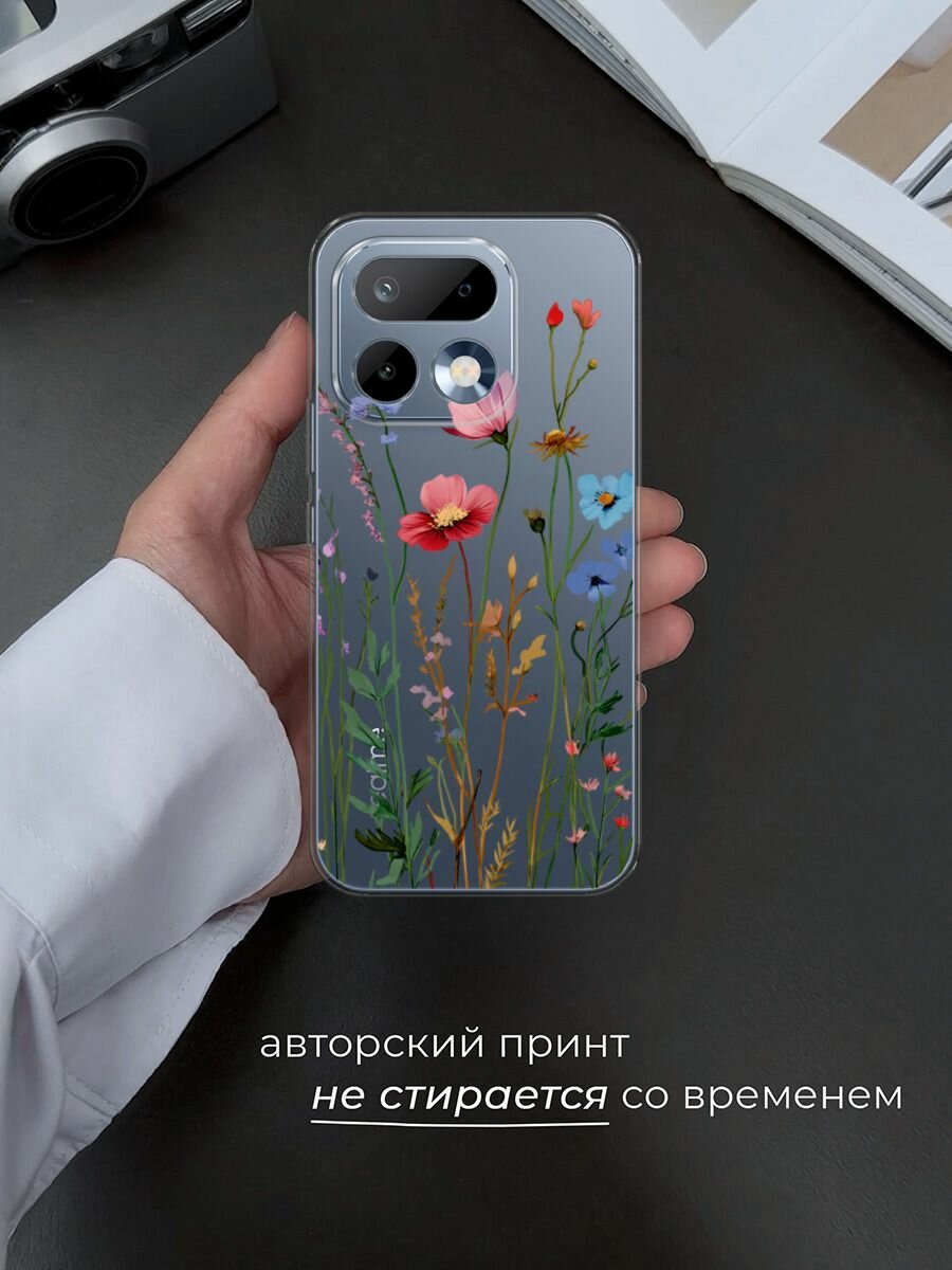 Чехол на Realme 16 Pro / Реалме 16 Про с принтом Высокие цветы, прозрачный — фото 1