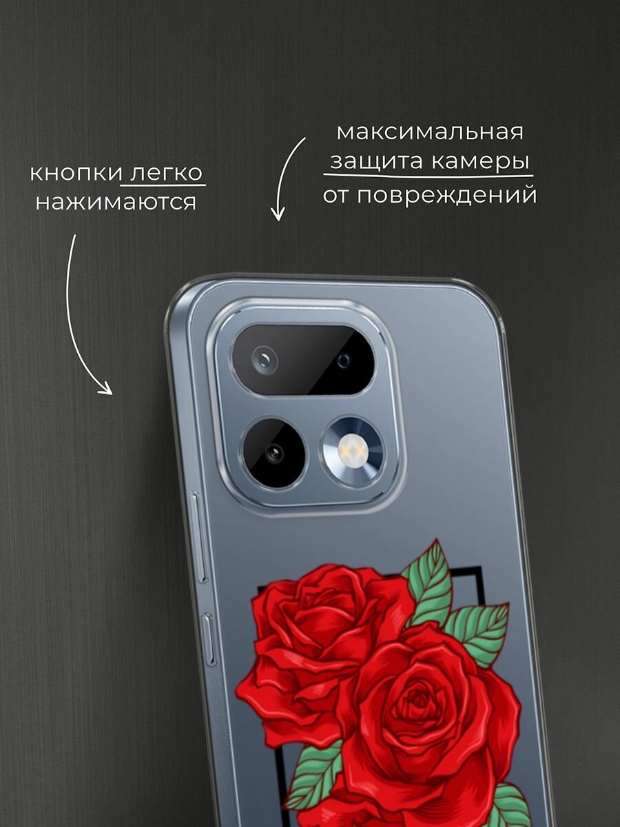 Чехол на Realme 16 Pro / Реалме 16 Про с принтом Три алые розы, прозрачный — фото 1