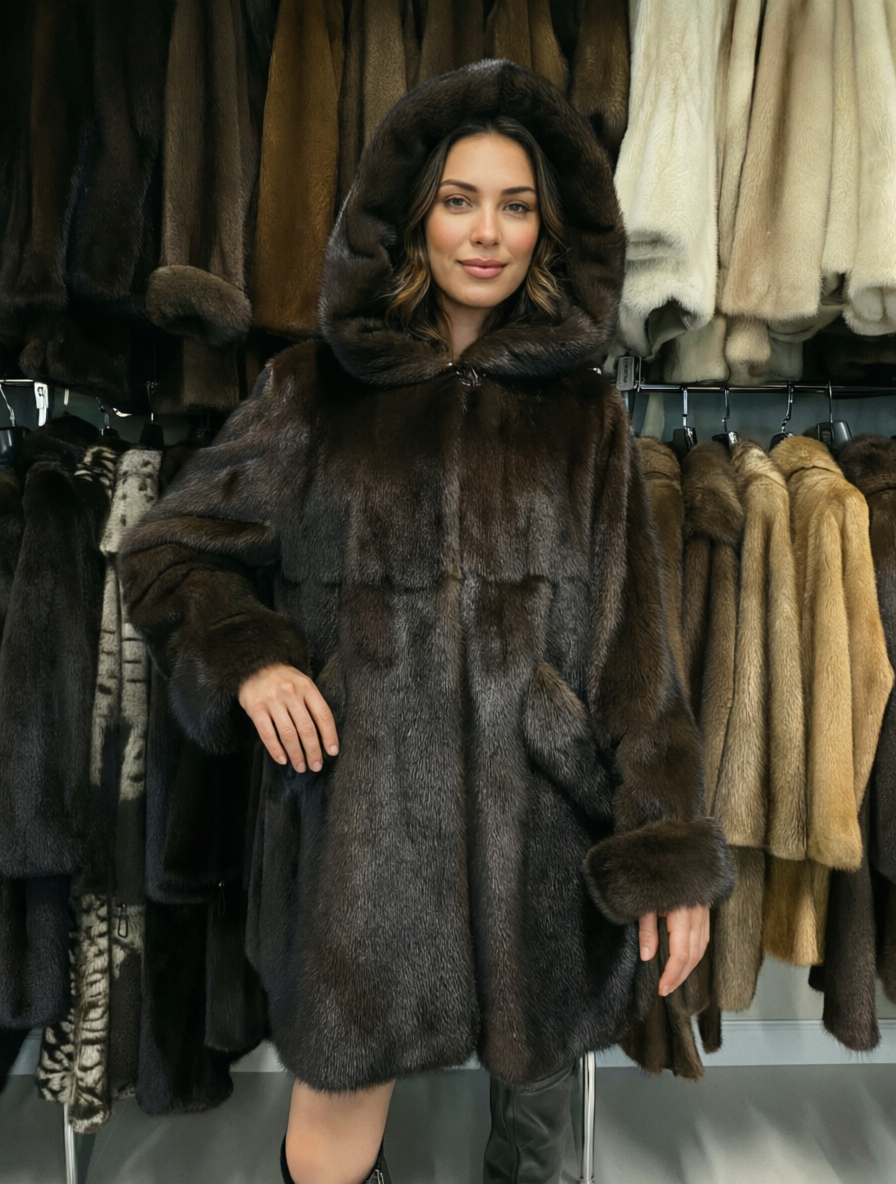 С капюшоном. Шуба. Полушубок. Норка. Италия 50-52 р.