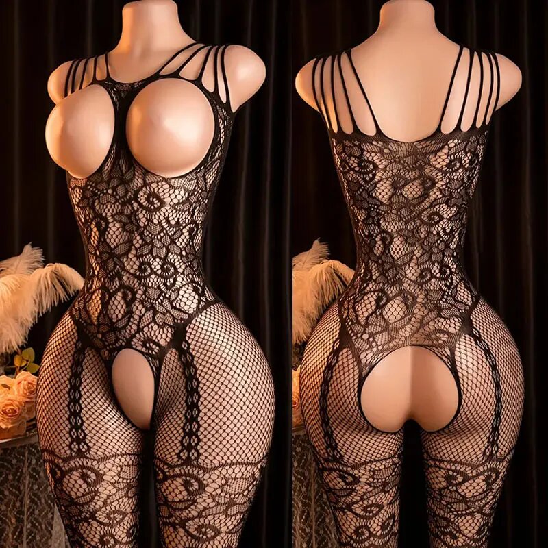Боди с вырезами для ночного секса, игрушка-орги, сетчатое нижнее белье, открытая грудь, 21-black