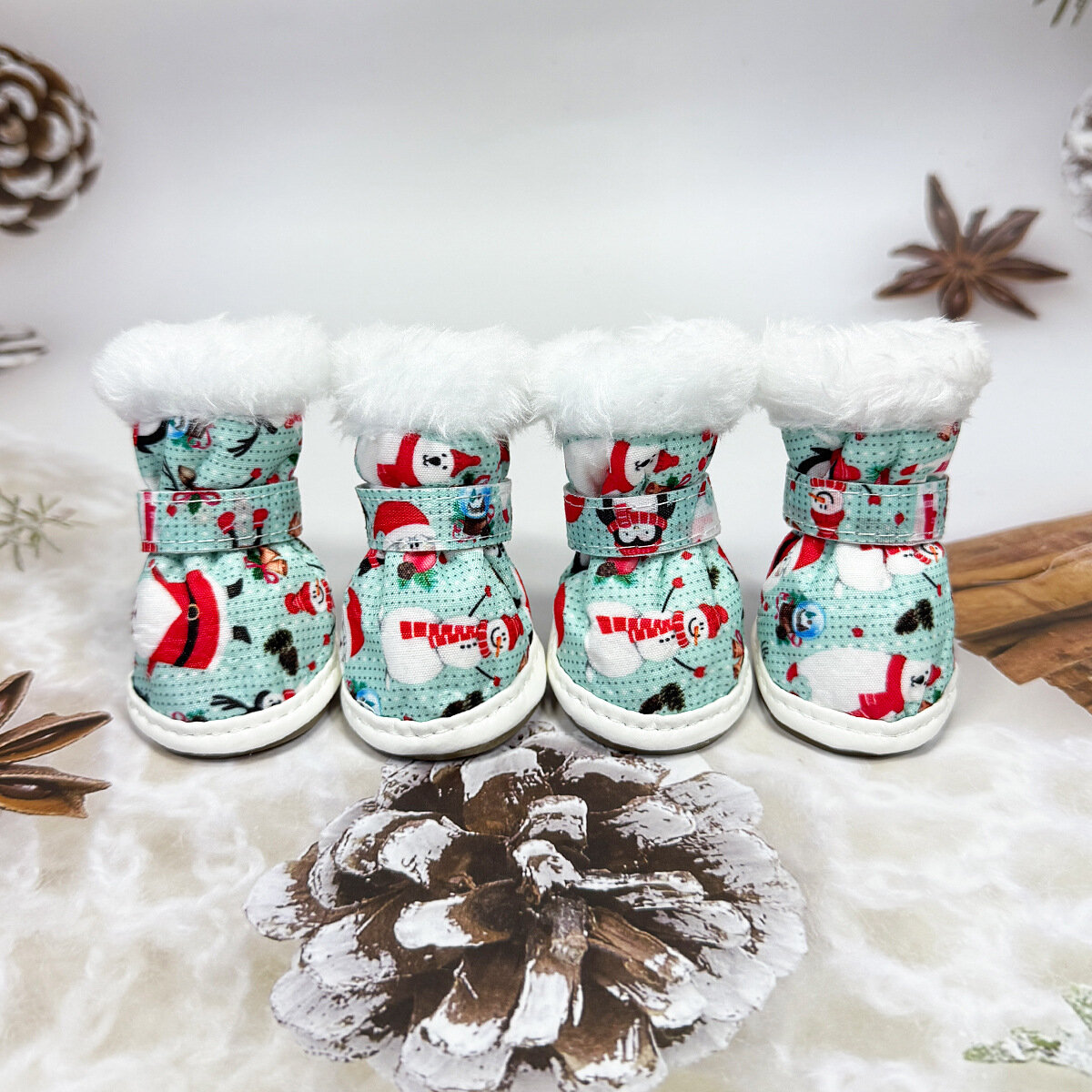Снежные сапоги для домашних животных, обувь для собак на флисовой подкладке, сапоги в рождественском стиле, нескользящая подошва, теплая обувь для собак и других домашних животных для прогулок на свежем воздухе.№ 1