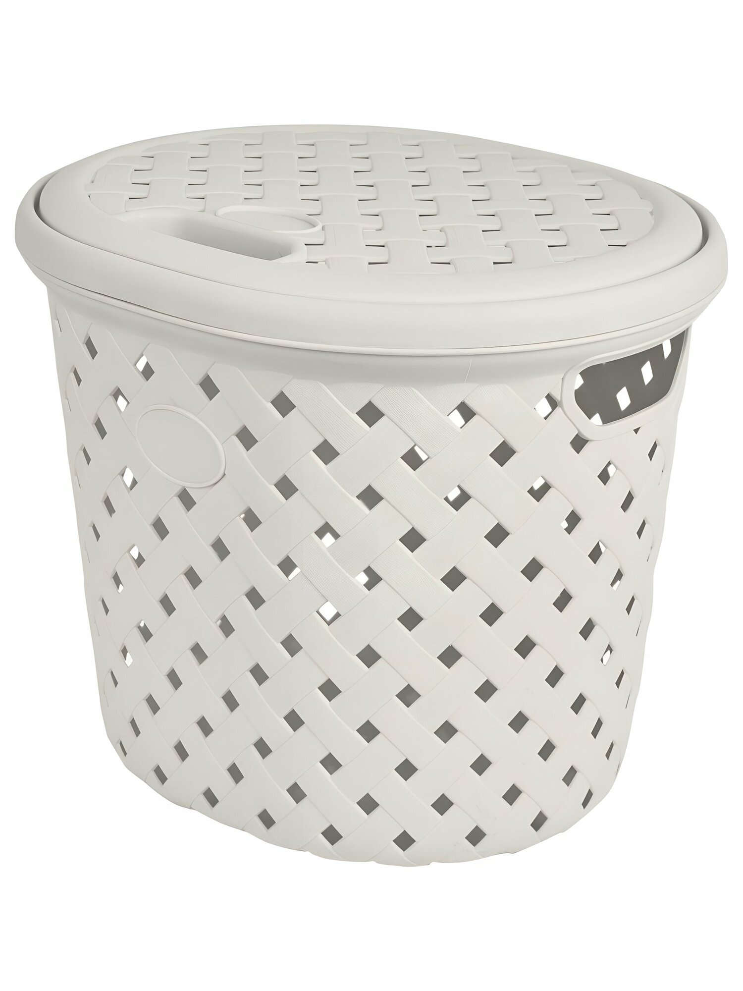 Корзина для белья Plast team Rattan 14 л, овальная с крышкой и ручками, цвет молочный туман, 28х28х33 см, пластиковая