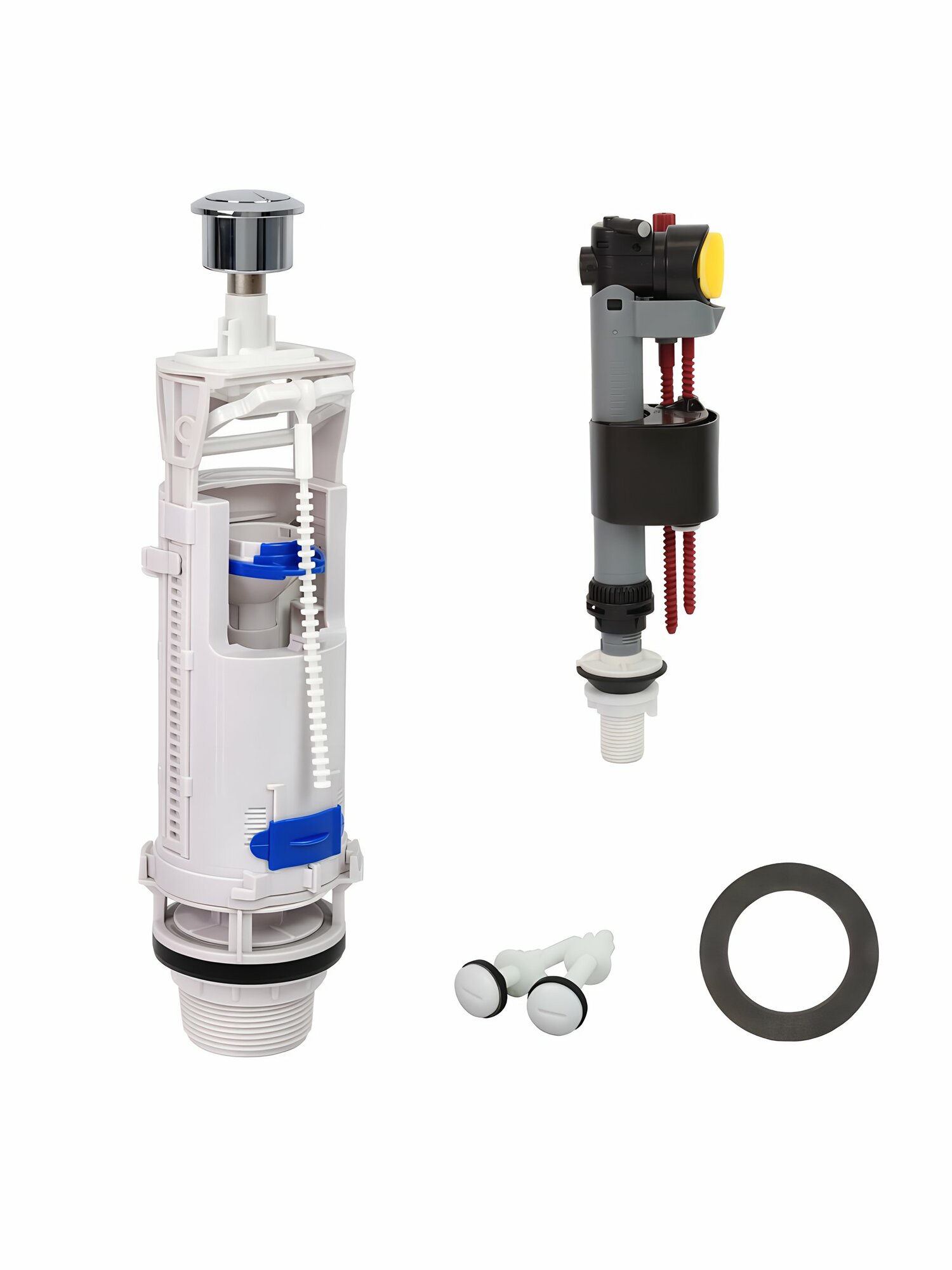 Арматура для бачка унитаза Wave WArm.01 универсальная, 1/2 дюйма, двухрежимная кнопка хром, полный комплект для ремонта