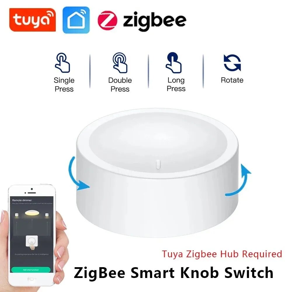 Умная кнопка Zigbee, Интеллектуальная кнопка переключения сцен, Переключатель регулировки яркости с ручкой, Google Home