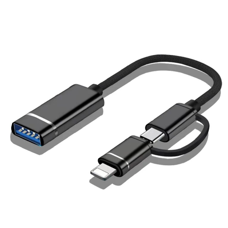 2-в-1 OTG-адаптер для iPhone, подключение USB-накопителя, мыши, клавиатуры, черный цвет