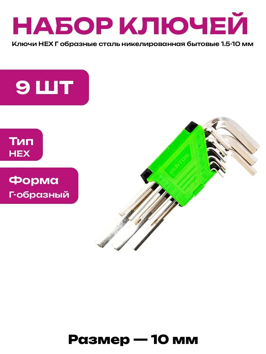 Ключи шестигранные Г образные HEX стальные в кейсе 1.5-10 мм