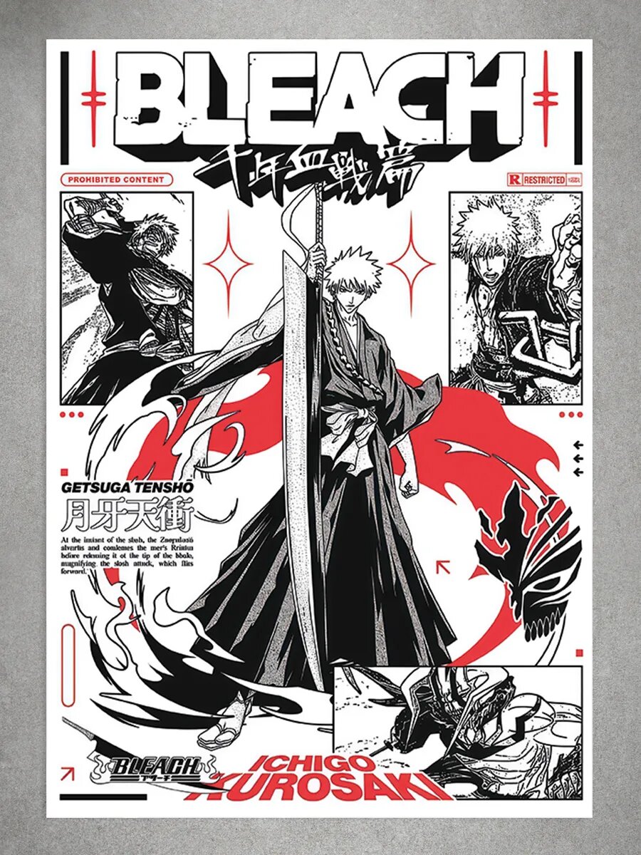 Постеры на стену Блич, набор 4 шт, плотная бумага, формат А4 — фото 1