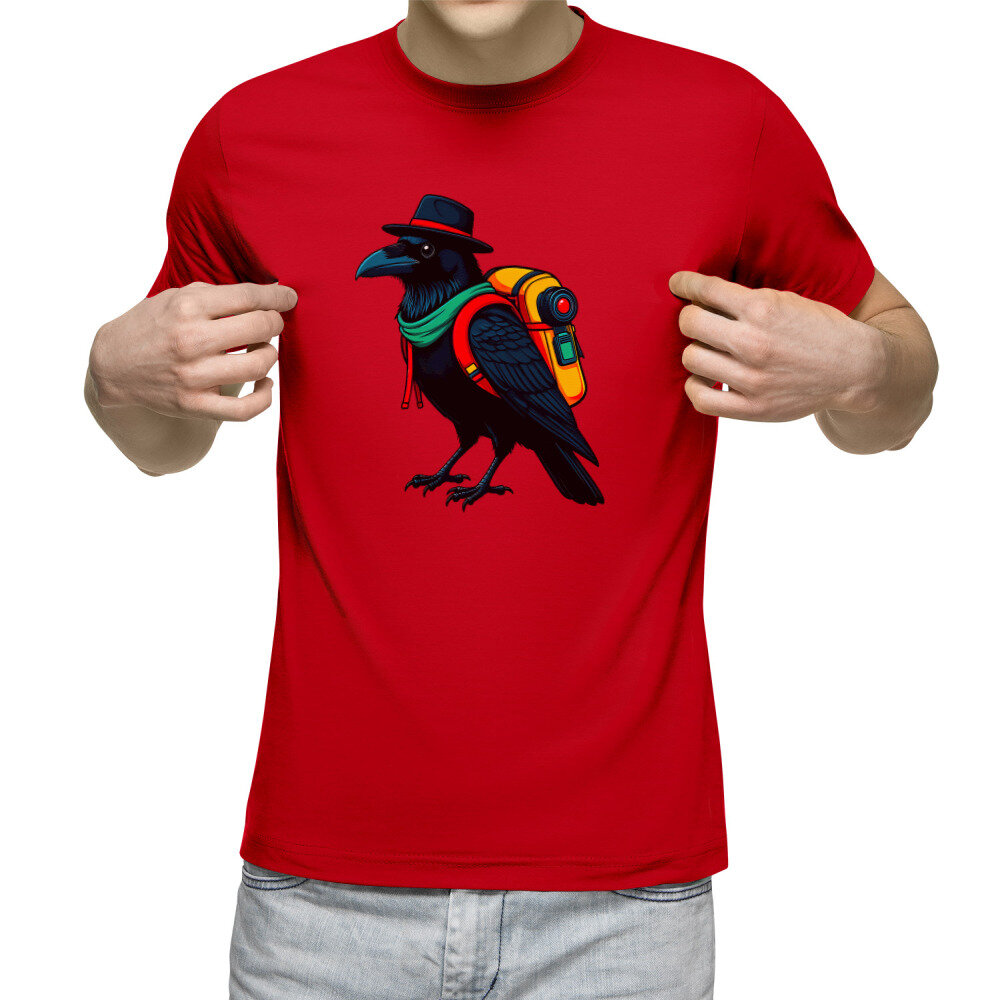 Мужская футболка «Ворон в пути» (красный, 2XL)