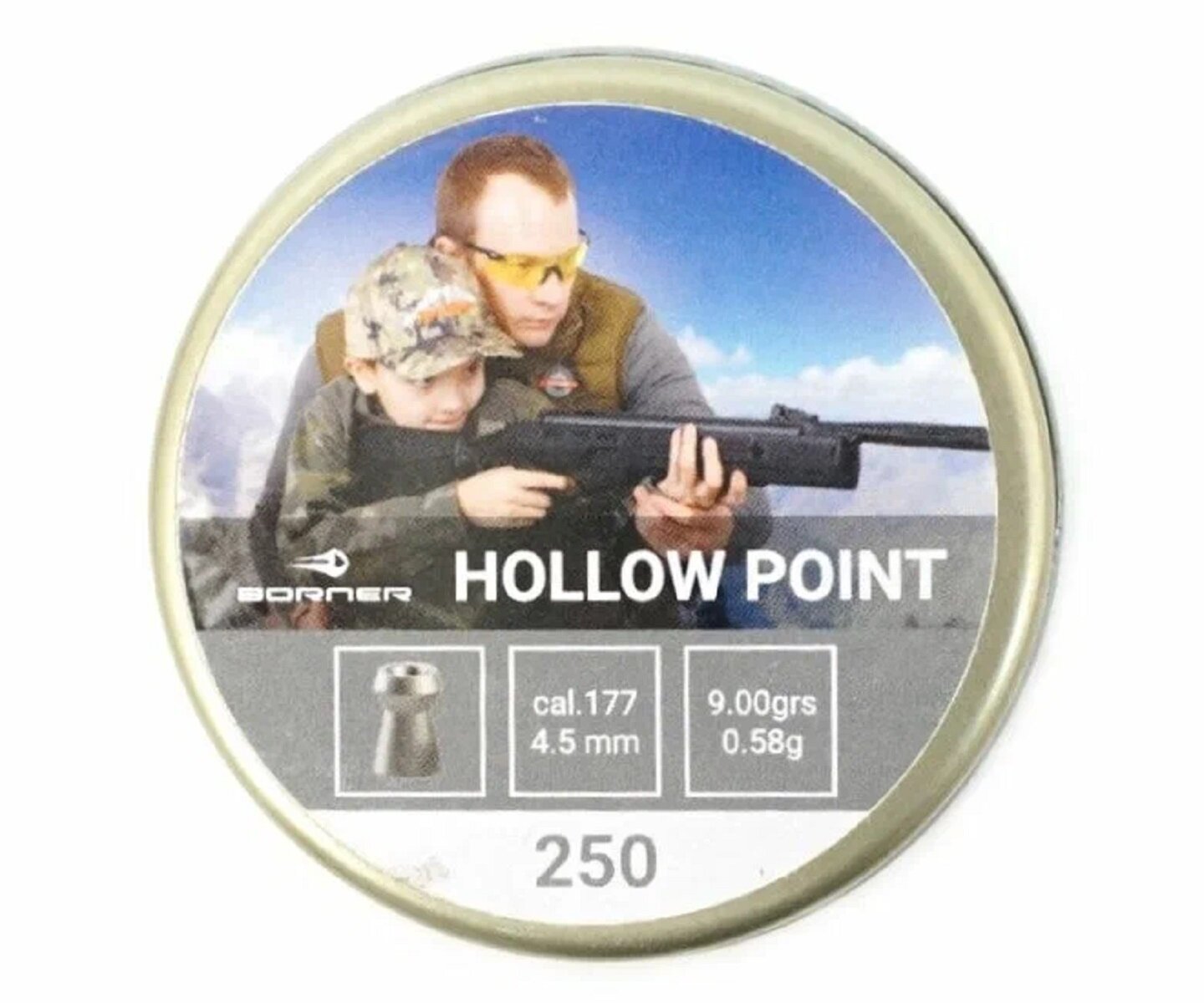 Пули Borner Hollow Point, для пневматики, калибр 4,5 мм, 0.58 г, 250 шт.