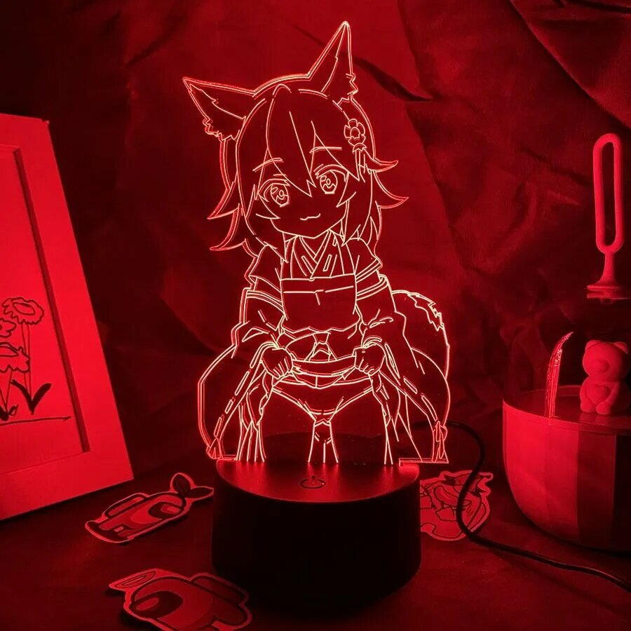 Аниме 3D светодиодный ночник Заботливая лисичка Сэнко-сан, настольная лампа в неоновом стиле, 18см акриловый светильник, подарок для геймера и отаку