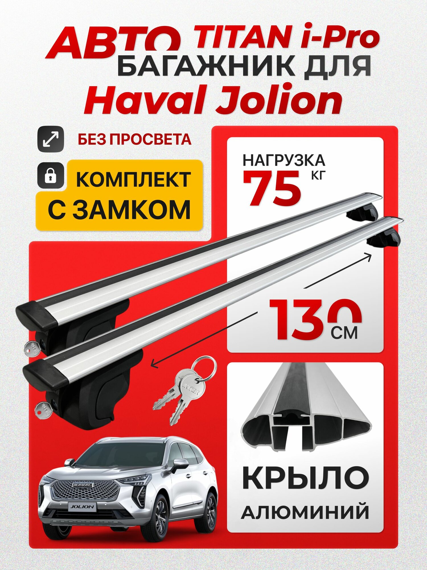 Багажник для Haval Jolion (Хавал Джолион) на интегрированные рейлинги. Inter Titan i-Pro с Замками крыло (поперечины и упоры)