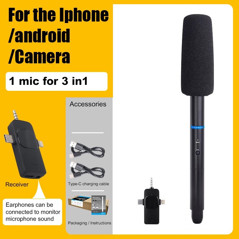 Микрофон беспроводной для iPhone/Android/Camera