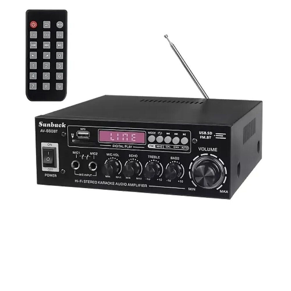 Интегральный Bluetooth усилитель Sunbuck AV-660BT (1200 Вт, USB, цвет черный)