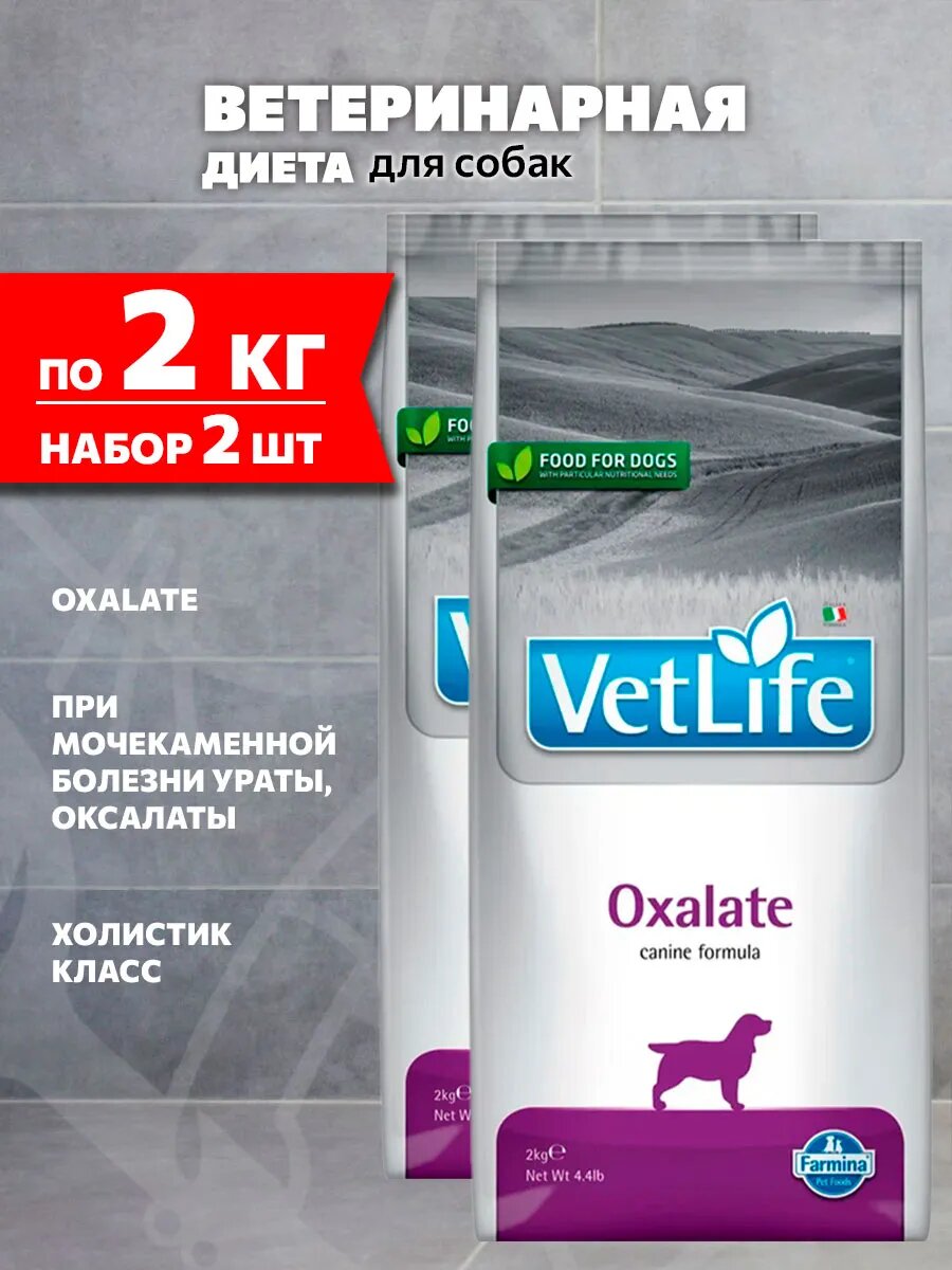 Корм сухой Farmina Vet Life Canin Oxalate для взрослых собак при мочекаменной болезни ураты, оксалаты, 2 кг 2 шт