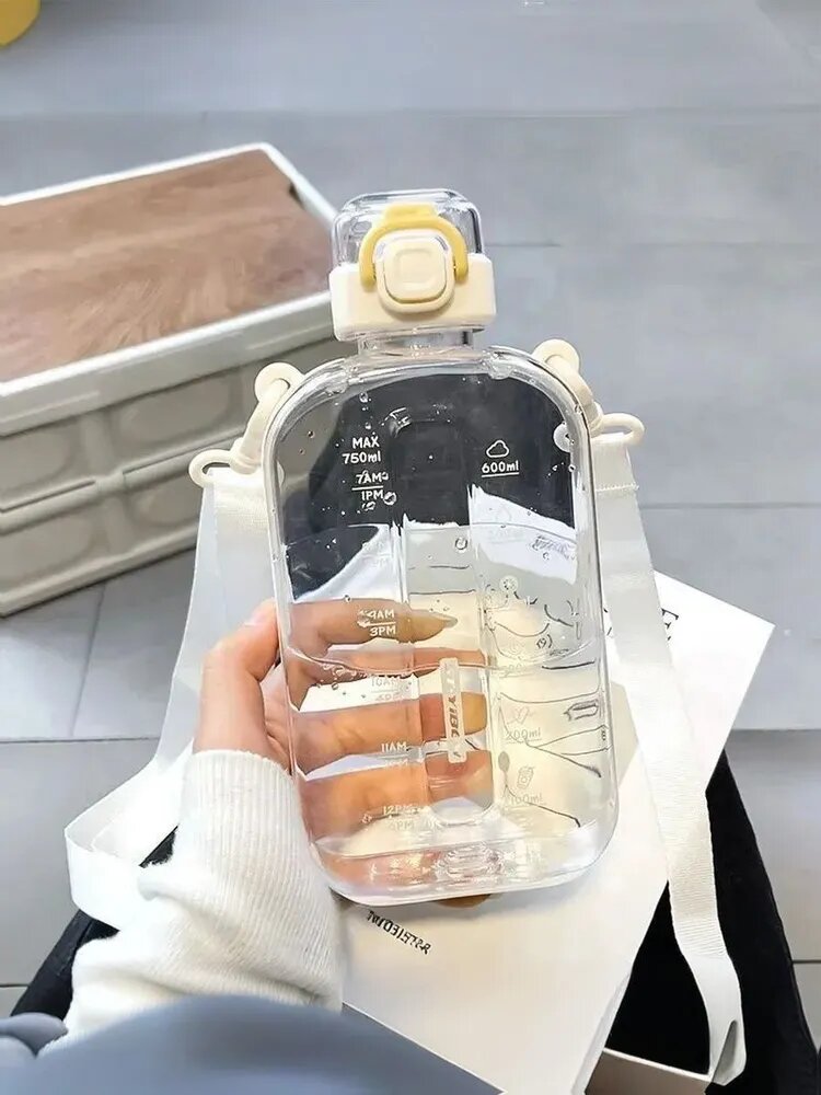 Фляга 750 мл, белый, плоская, портативная, из ABS пластика, с ремешком