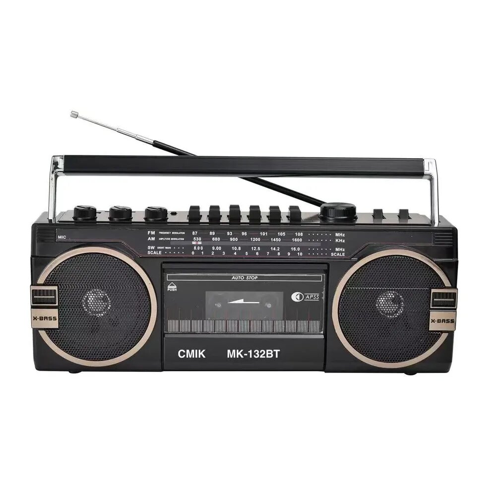 Магнитола CMiK MK-132BT, черный, с Bluetooth, USB, X-BASS, функциями AUTO STOP и APSS