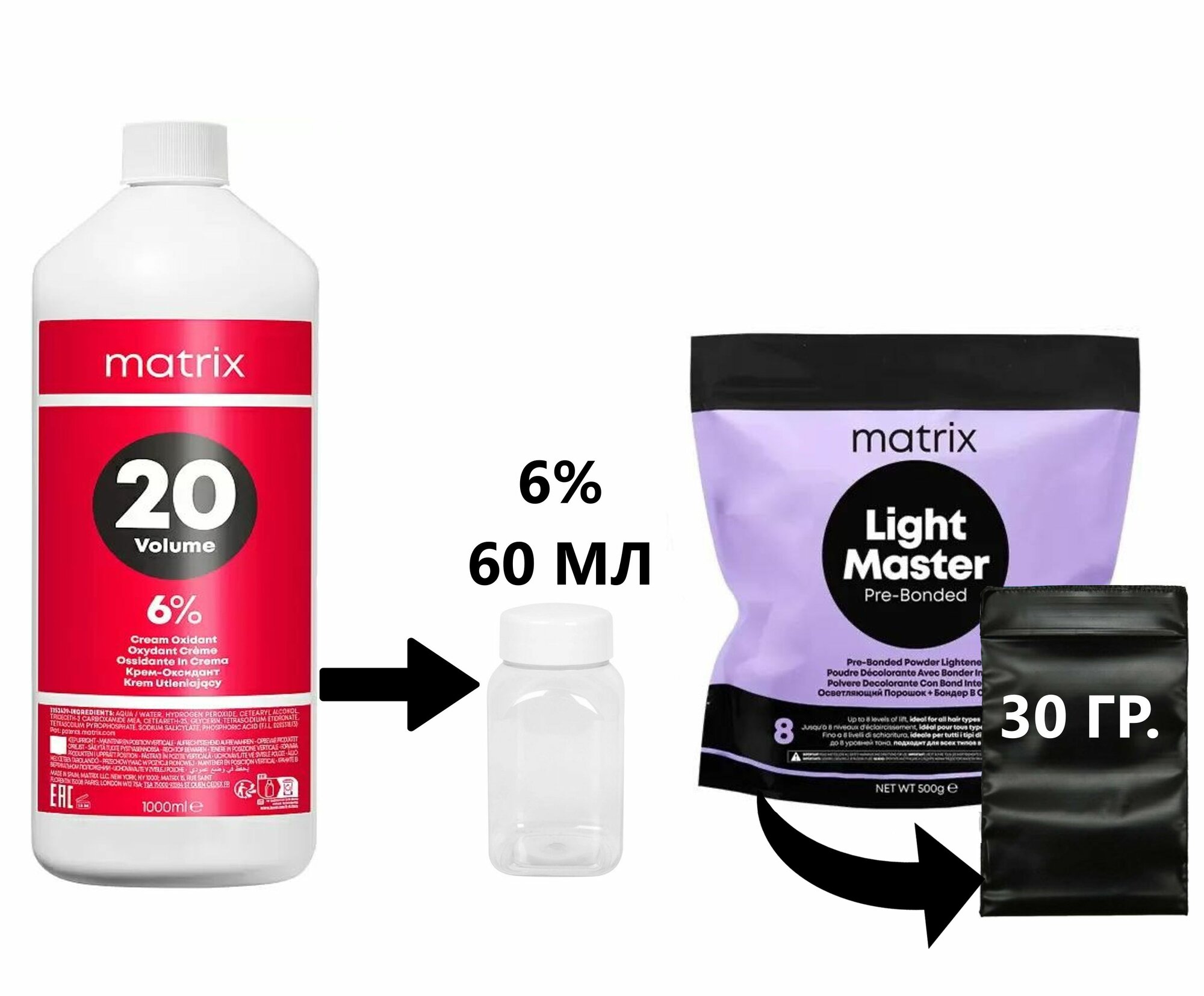 Набор для осветления Matrix Light Master Pre-Bonded оксид 6% 60мл+супра 30гр
