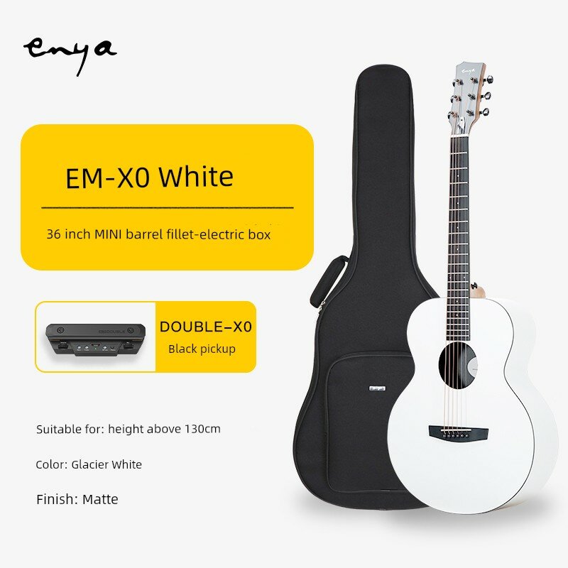 EM-X0 36-дюймовая гитара для начинающих в цвете ледяной белый с электрическим пикапом и чёрным корпусом