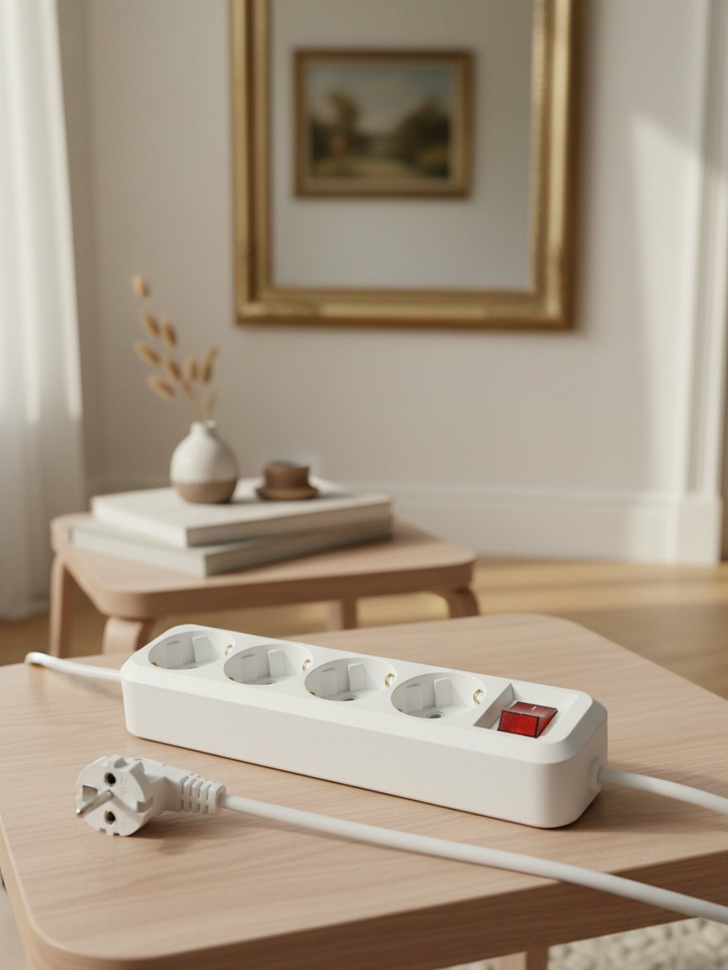 Удлинитель 4 гнезда, 10 м, с заземлением, 16 А, выключатель, 3680 Вт, белый, TDM Electric, Народный, SQ1303-1