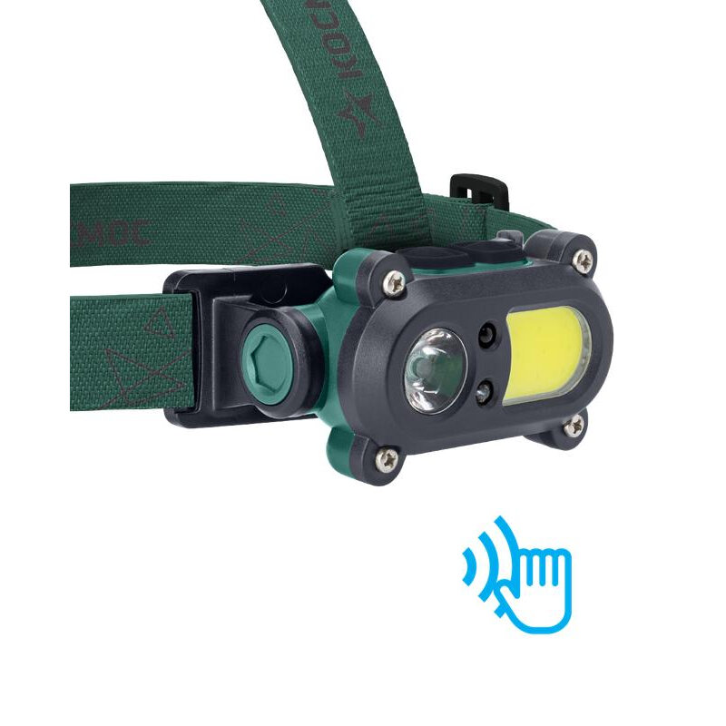 Фонарь аккумуляторный налобный сенсорный 3Вт LED+3Вт COB LED с коллиматорной линзой Li-ion 18650 1200мА. ч корпус ABS-пластик USB-шнур регулируемый эласт. ремешок, космос KOC502LIT (1 шт.)