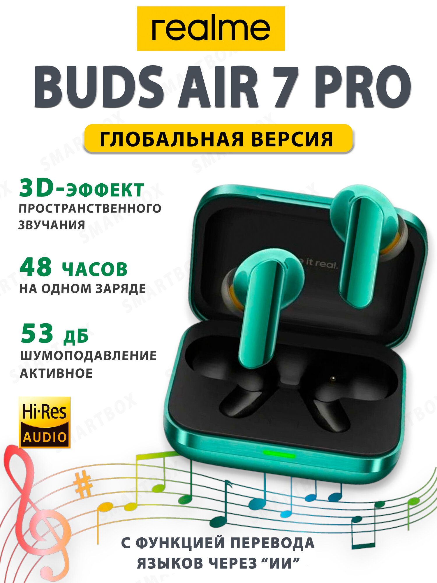 Наушники беспроводные Realme Buds Air 7 Pro, с шумоподавлением в зелёном цвете