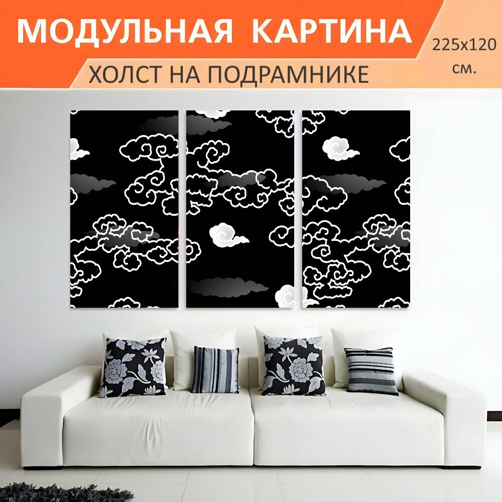 Модульная картина на холсте "Японский фон, япония картина, бамбук" триптих на подрамнике 225х120 см. для интерьера
