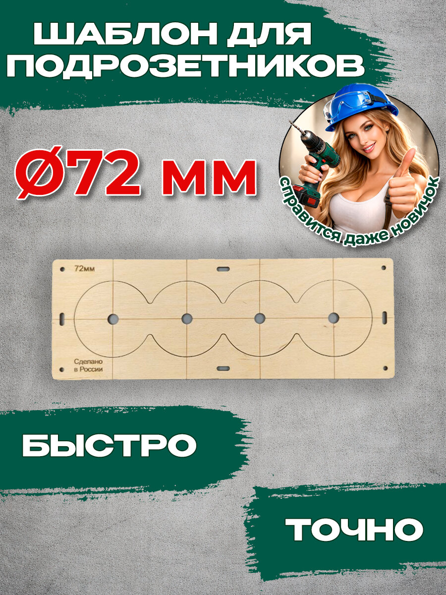 Шаблон для подрозетников 72 мм кондуктор для сверления 4 розетки
