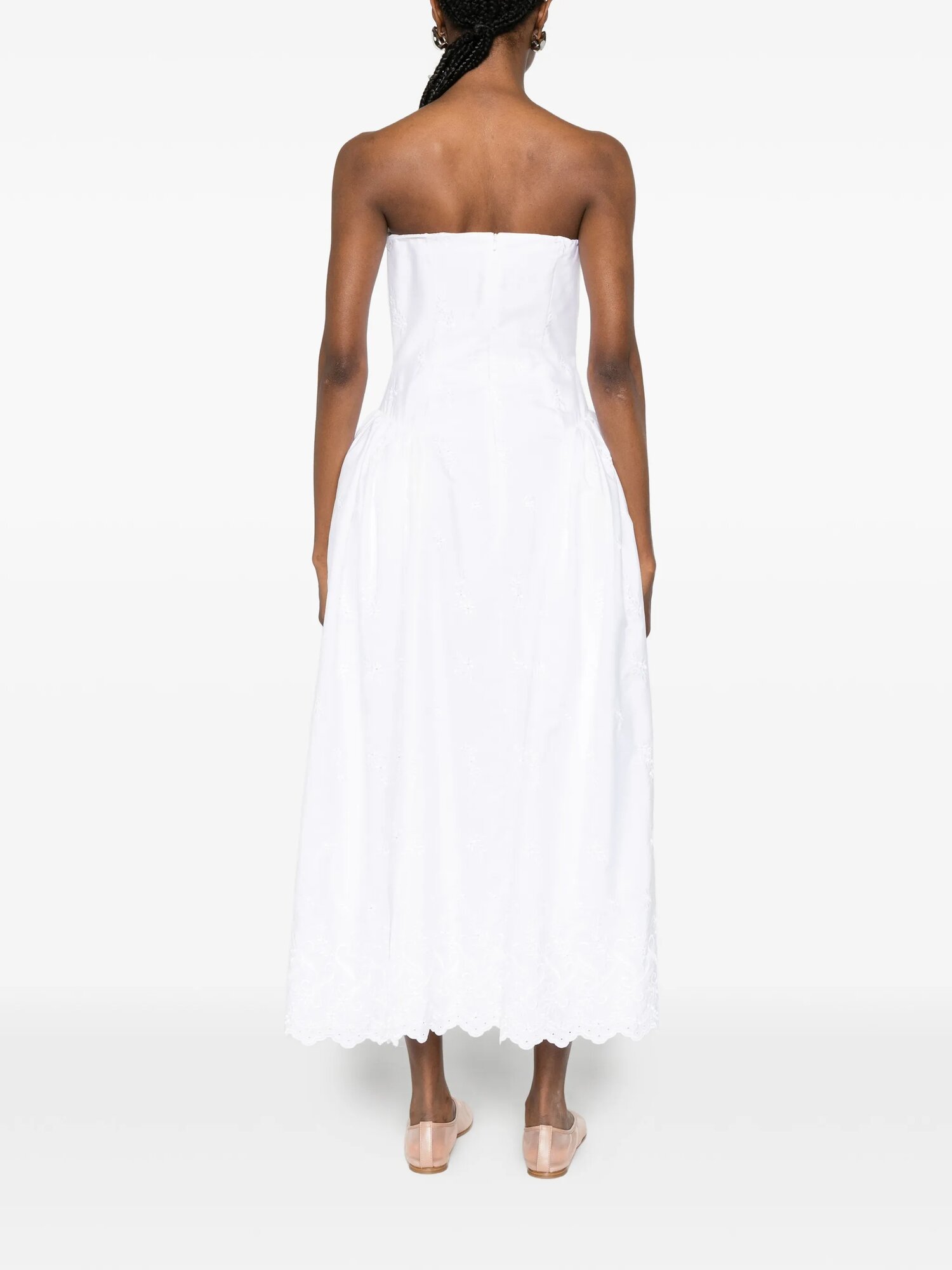 Платье Simone Rocha Embroidered midi dress, размер 6, бежевый/белый — фото 1