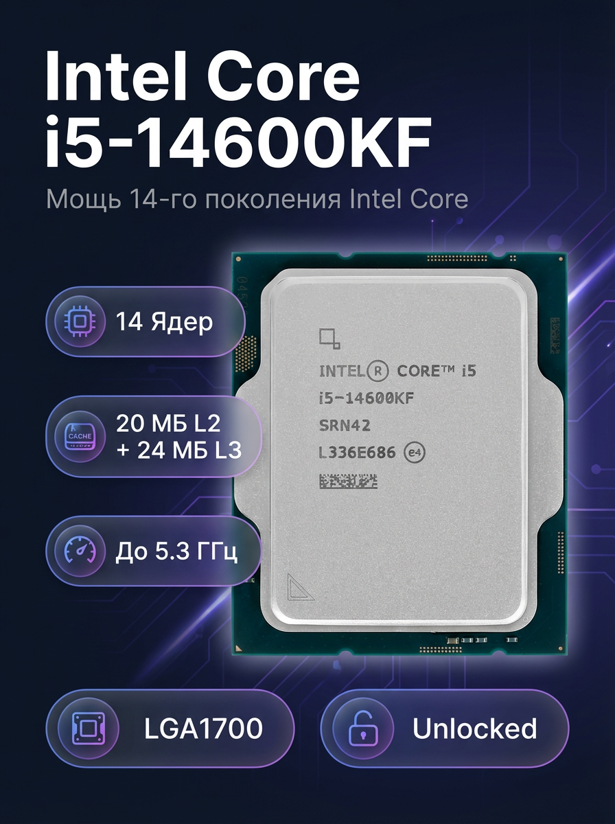 Intel Core i5-14600KF /LGA1700 (3.5 ГГц, 14-ядер,20 Мб+24 Мб, 181 Вт)