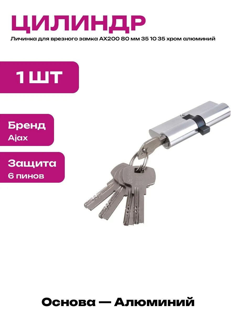 Личинка замка AX200 80 мм хром алюминий двухсторонняя 35 10