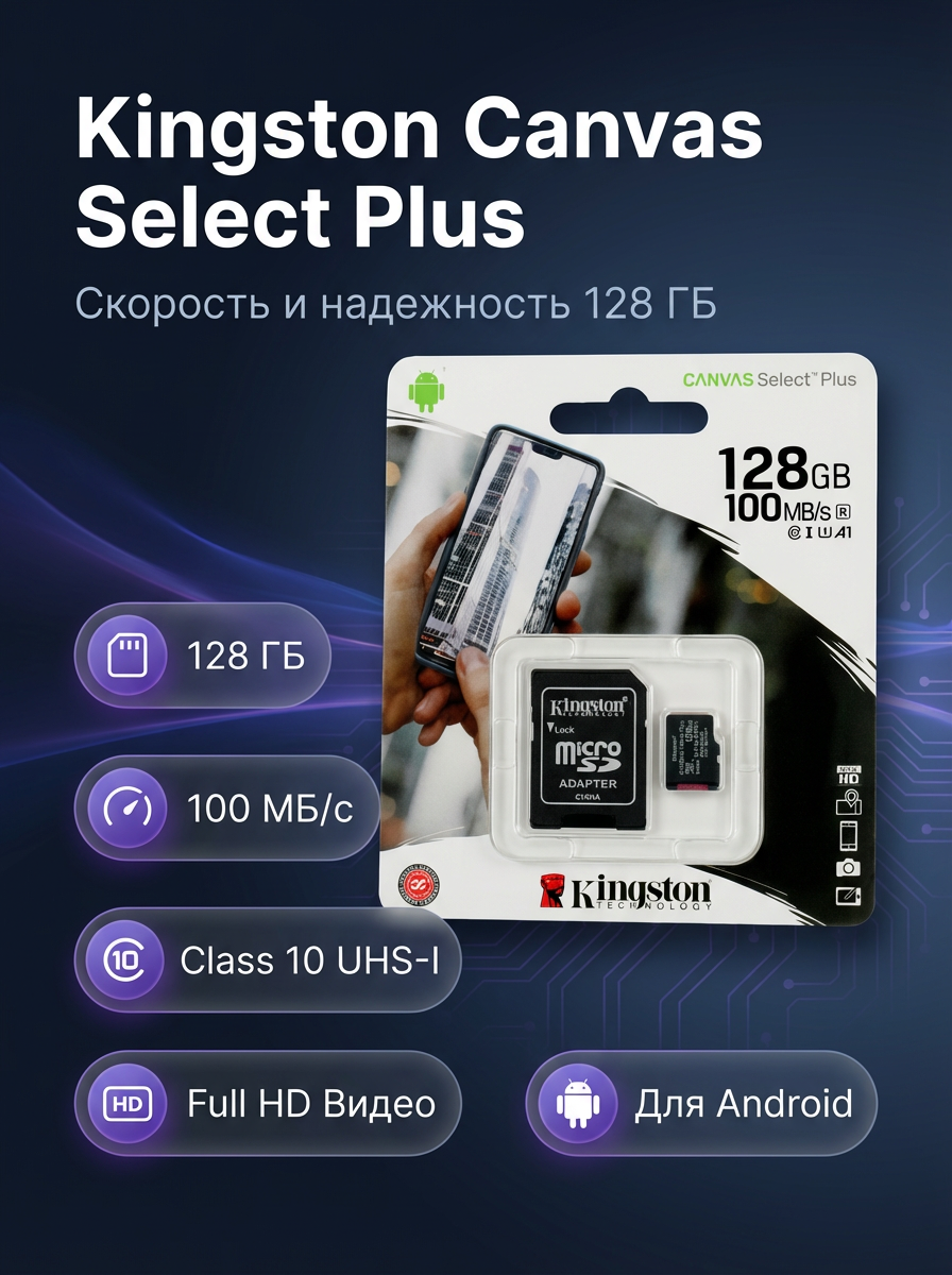 _128Gb Micro SecureDigital Kingston SDCS2/128GB MicroSDXC Class 10 UHS-I, SD adapter