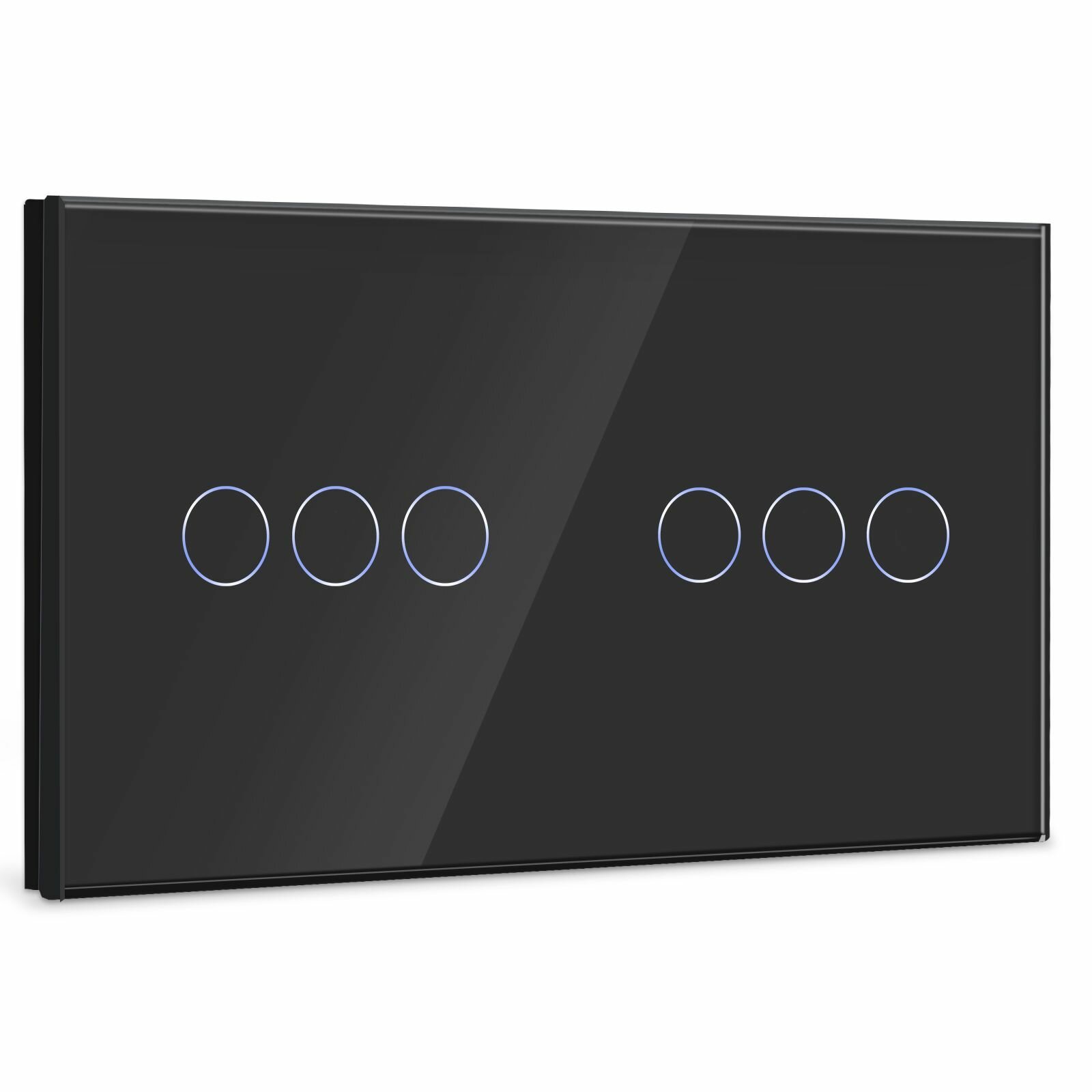 Сенсорный выключатель 6 клавиши, 2 поста (3+3) , панель стекло Черный,157mm