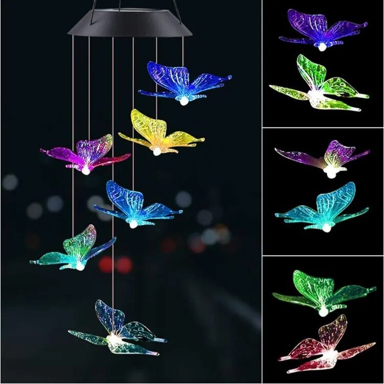 Уличный светодиодный светильник в виде бабочки, на солнечной батарее, RGB