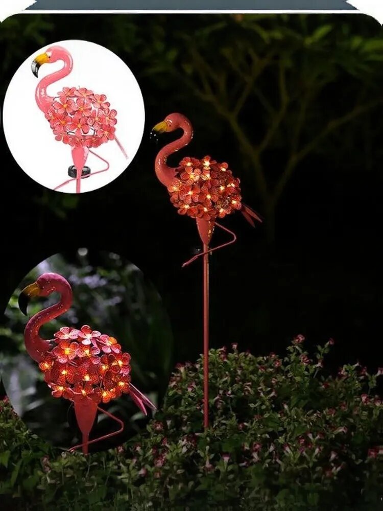 Уличный садовый светильник Flamingo LED на солнечной батарее, без цоколя, 1 шт, розовый
