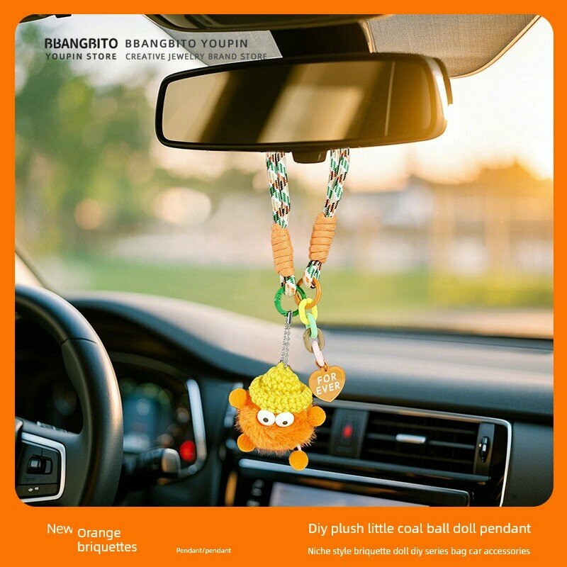 Милый пушистый брелок-подвеска для автомобиля, мультяшный дизайн, украшение для зеркала заднего вида, новая модель 2025