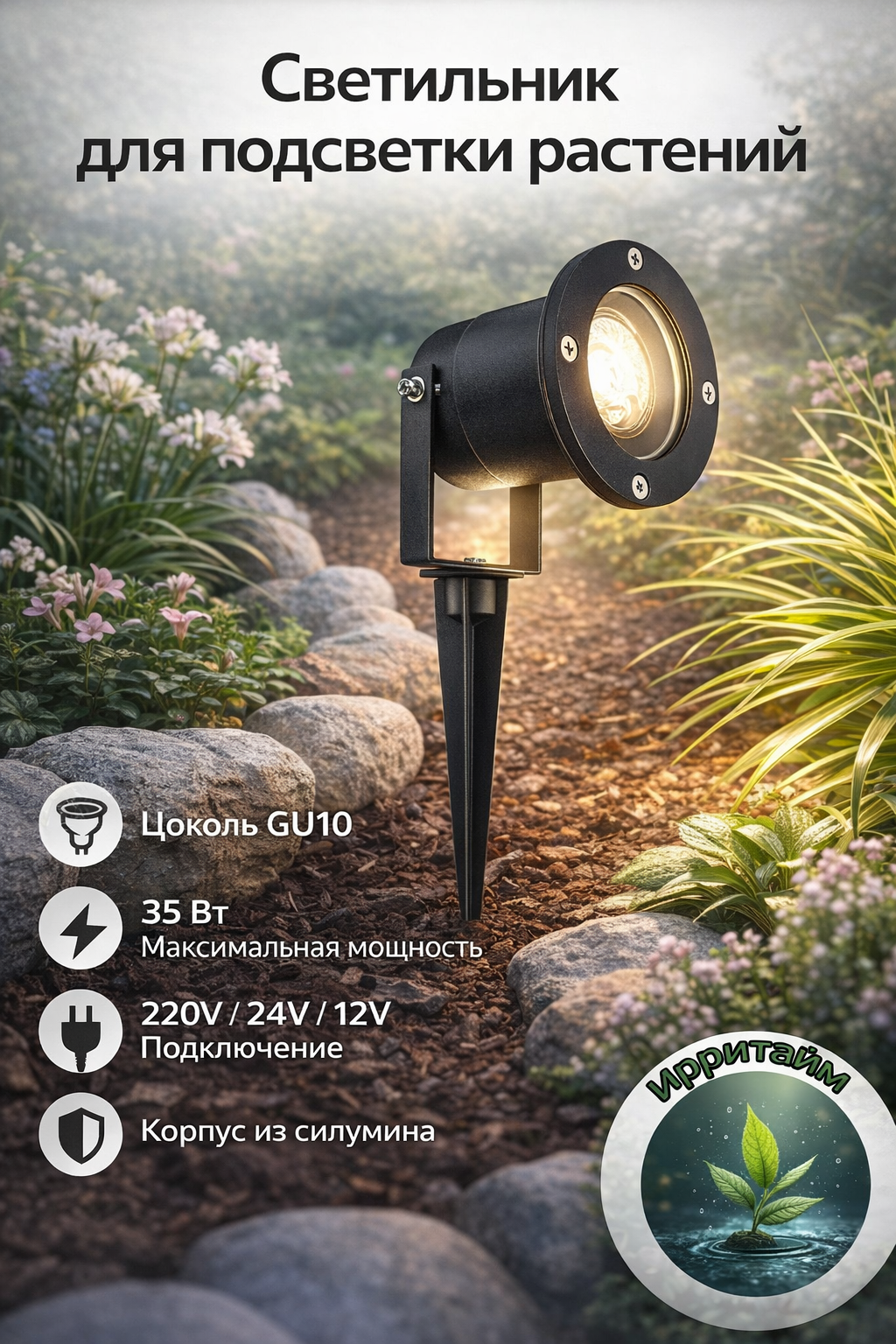 Светильник Proftandem JTS-107, цоколь GU10, мощность 35Вт, IP54, черный