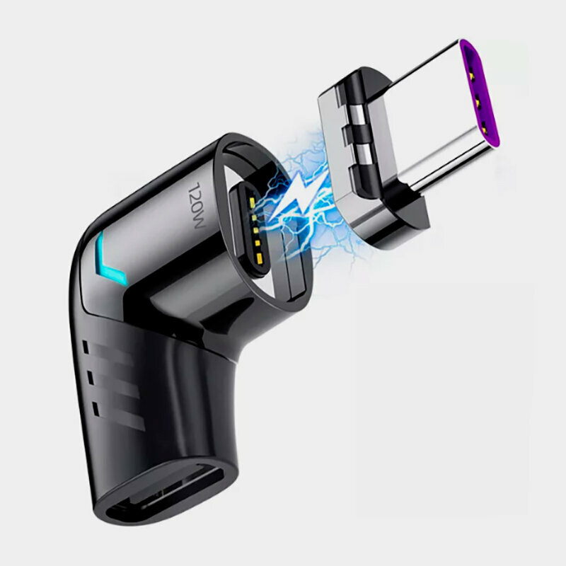 Магнитный адаптер PALMEXX USB-C, PD120W, USB3.0, угловой (чёрный)