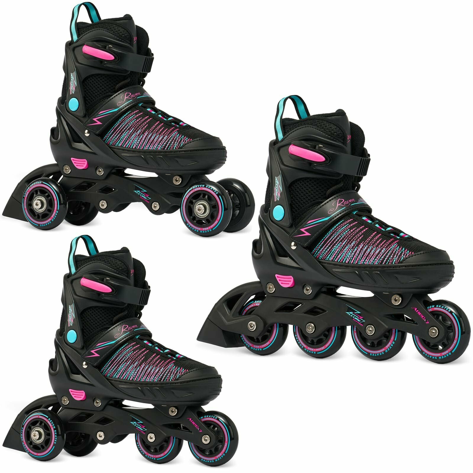DECATHLON ролики Raven Allure, черный, королевский фиолетовый, розовый, размер 35-39