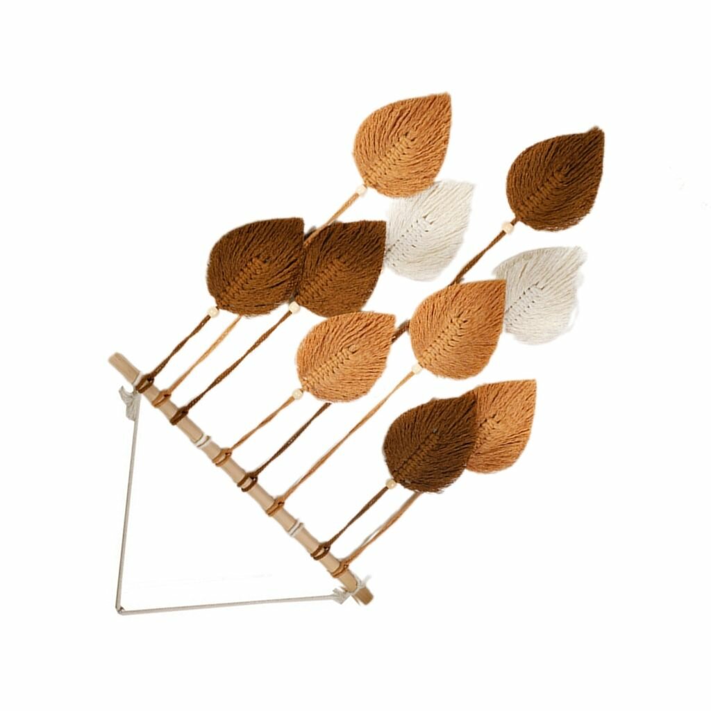 Креативный гобелен ручной работы из хлопчатобумажных нитей с листьями на деревянной палочке-d7936