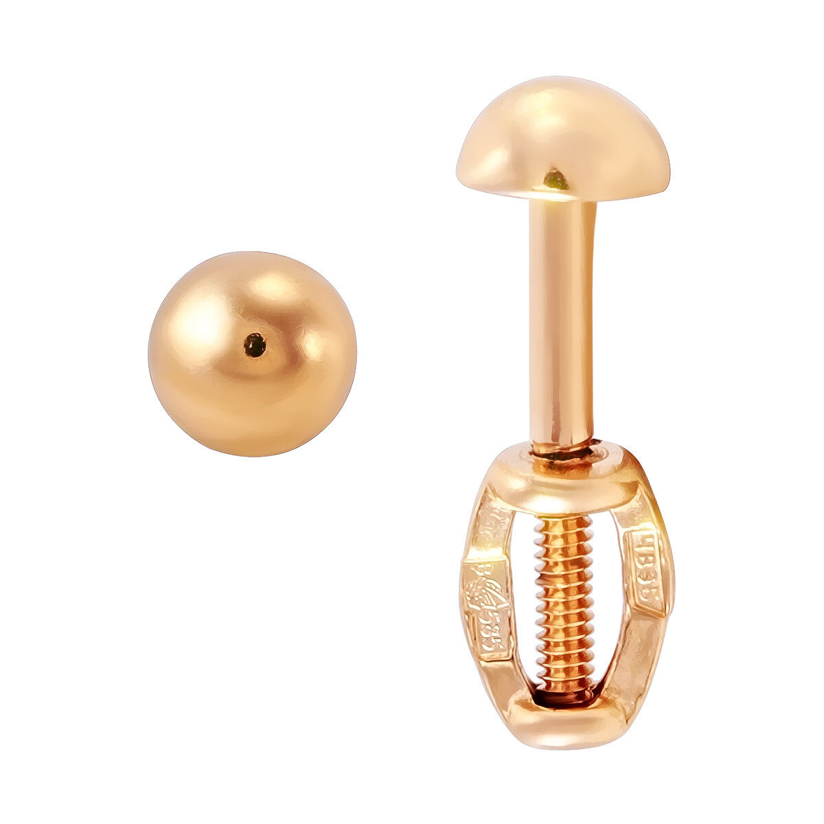 Серьги пусеты, красное золото, 585 проба