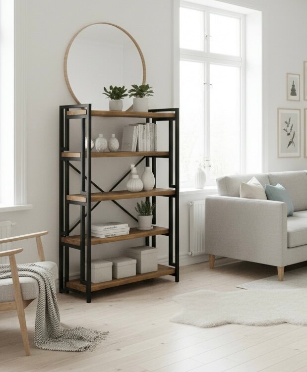 Стеллаж Astreric-5L, массив дерева, открытый, лофт-стиль, 100*46*159 см, 5 полок