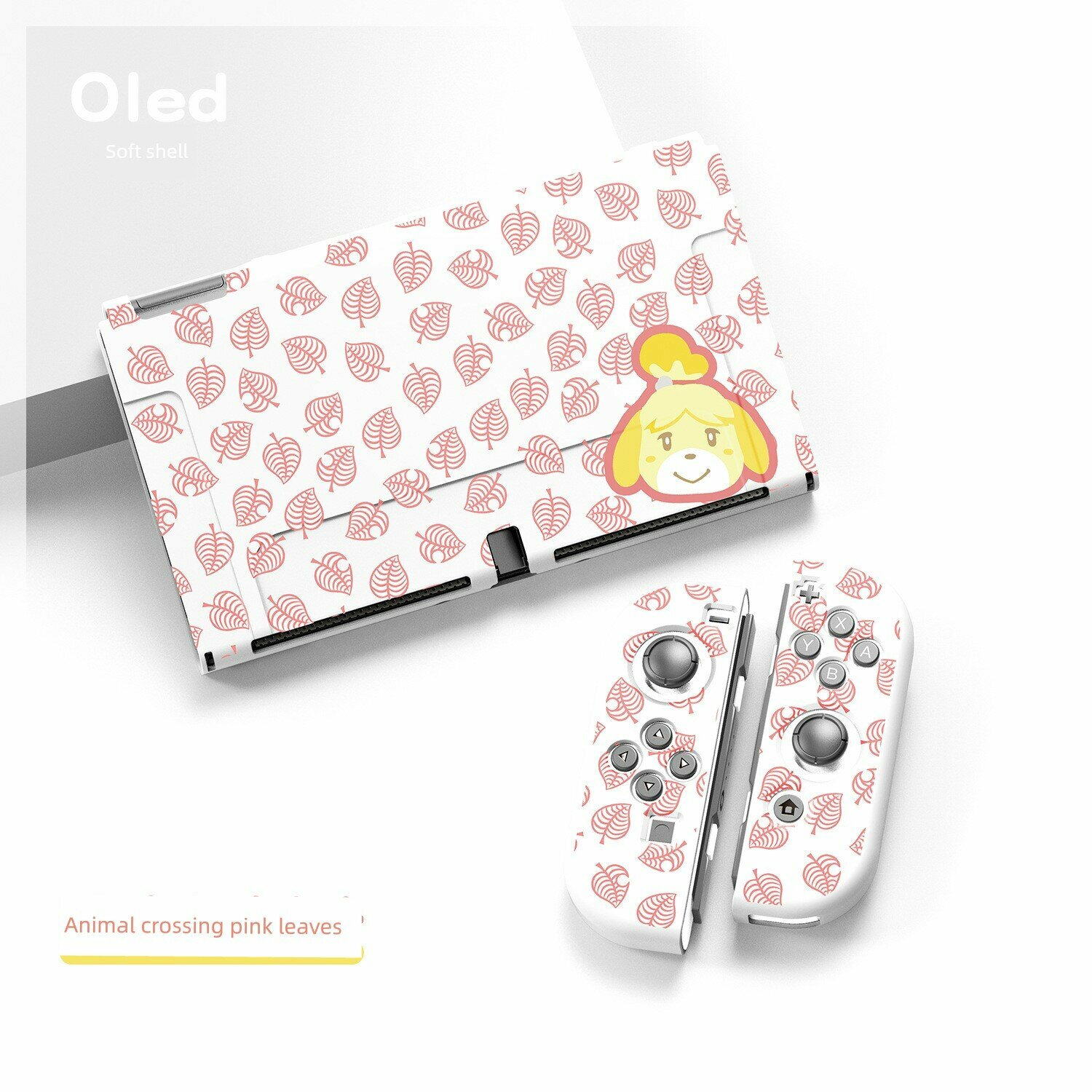 Полная защита TPU мягкой чехла для Nintendo Switch OLED с темой Animal Crossing Pink Leaf, прочный и гибкий