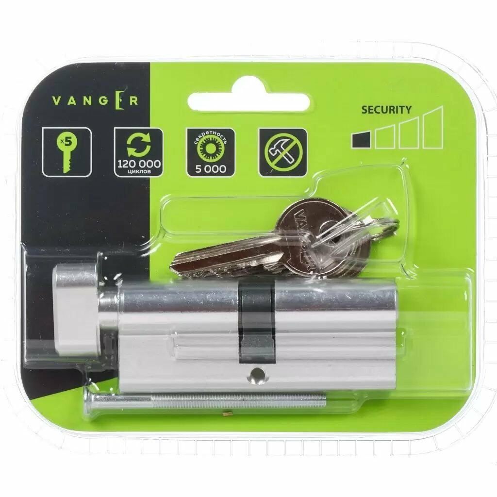Личинка замка двери Vanger EL-80-C-NI 80 мм с заверткой, никель. Надежный цилиндровый механизм для входных и межкомнатных дверей.