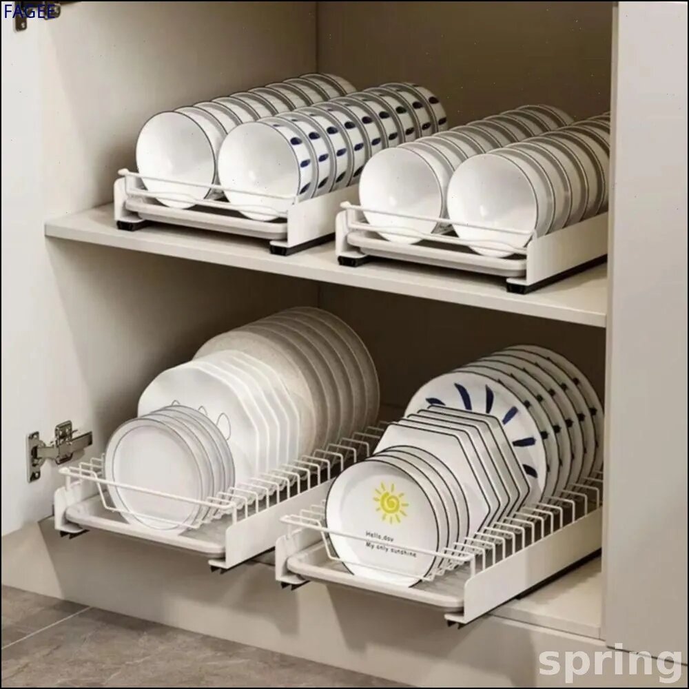 Держатель кухонный Dish Rack для посуды, выдвижной, металлический, белый, настольный, 38.7x25.2x8 см — фото 1