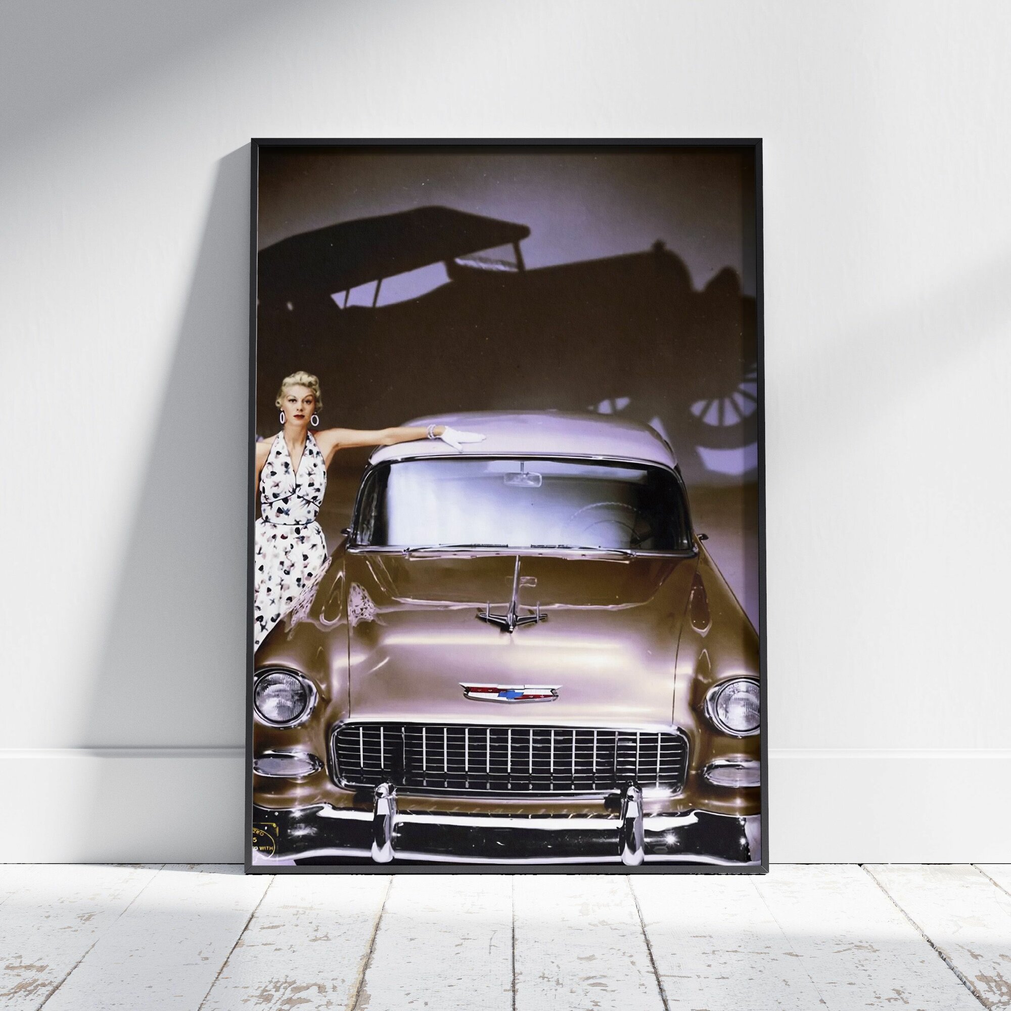 Плакат на стену для интерьера Культовые машины (Chevrolet Bel Air 2) - Постер по легендарным и классическим ретро автомобилям формата А3 (30x42 см)