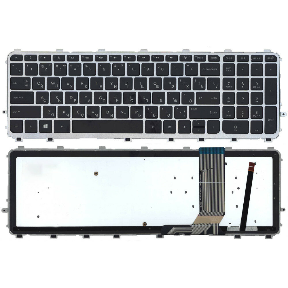 Клавиатура для ноутбука HP ENVY 15-j000, 15-j004er,17-j100er (711505-251) с серебристой рамкой и подсветкой, черная