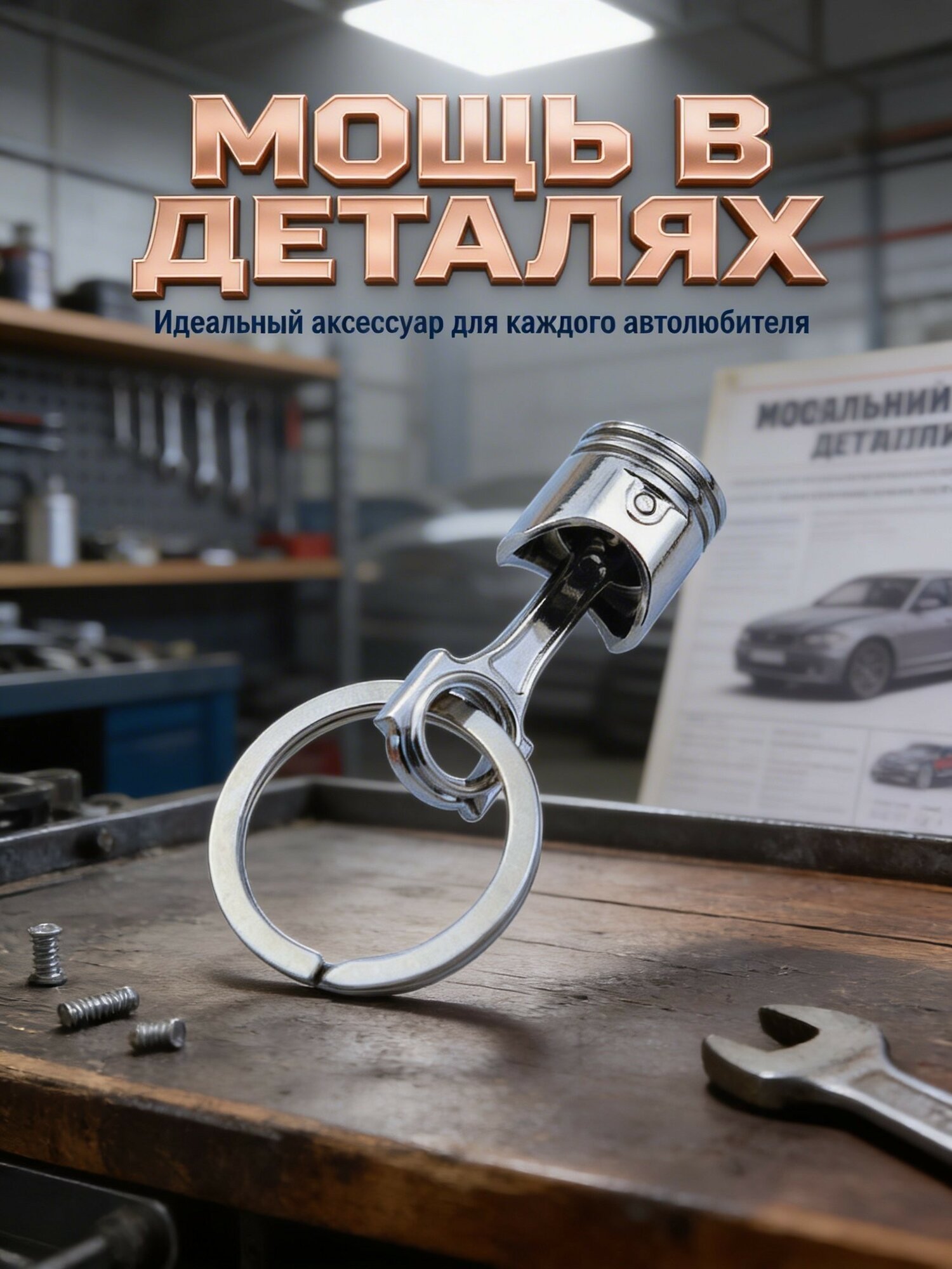 Металлический брелок-поршень для ключей, миниатюрная 3D модель двигателя из полированного хромированного сплава — практичный подарок для автолюбителей