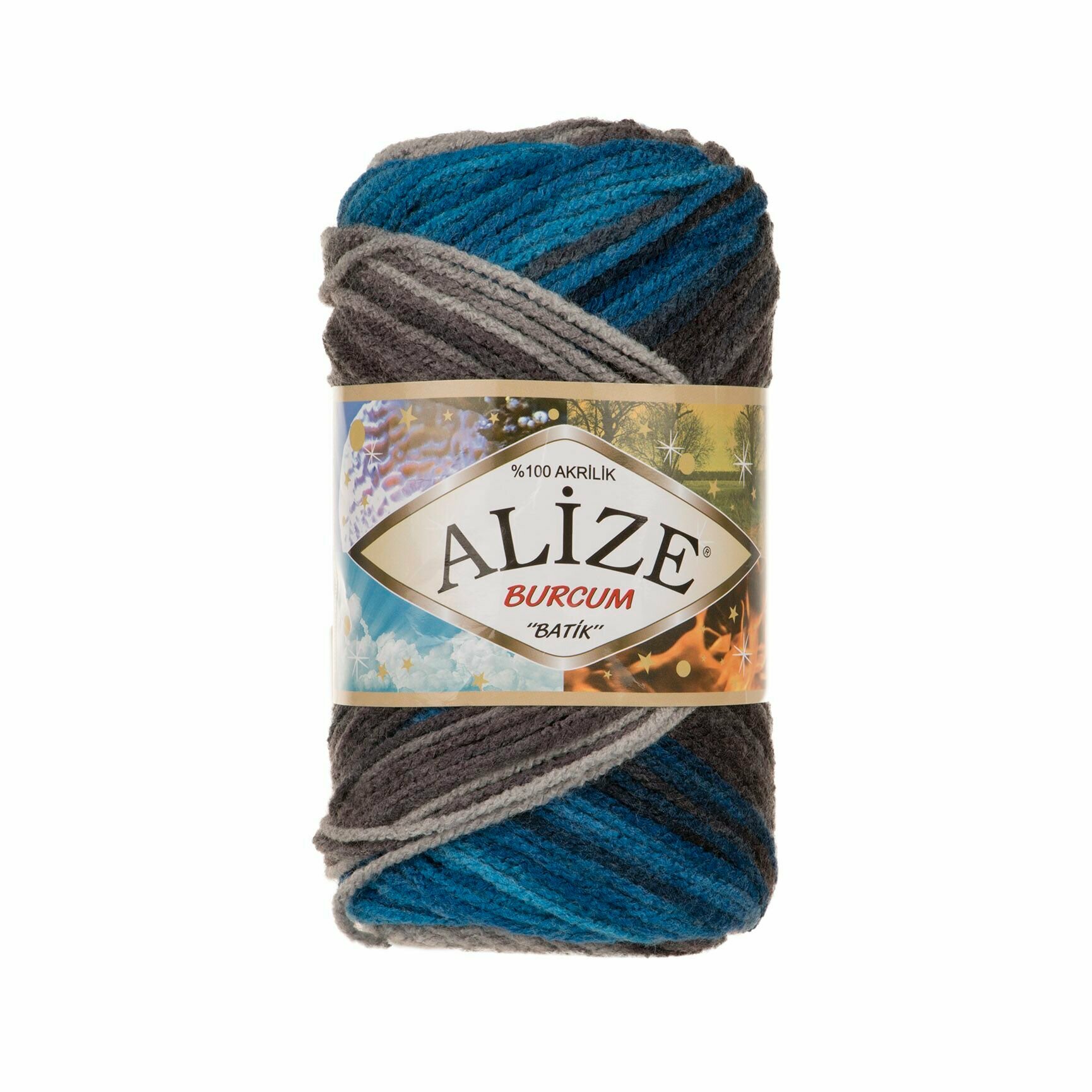 Пряжа Alize Burcum Batik 4200 (5 мотков по 100г/210м) морская волна/серый/чёрный