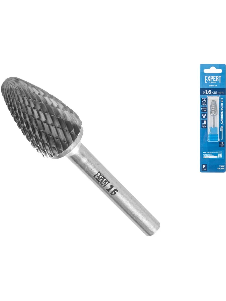 Борфреза по металлу твердосплавная параболическая 16x25 мм STARTUL Expert тип F (SE8705-16)