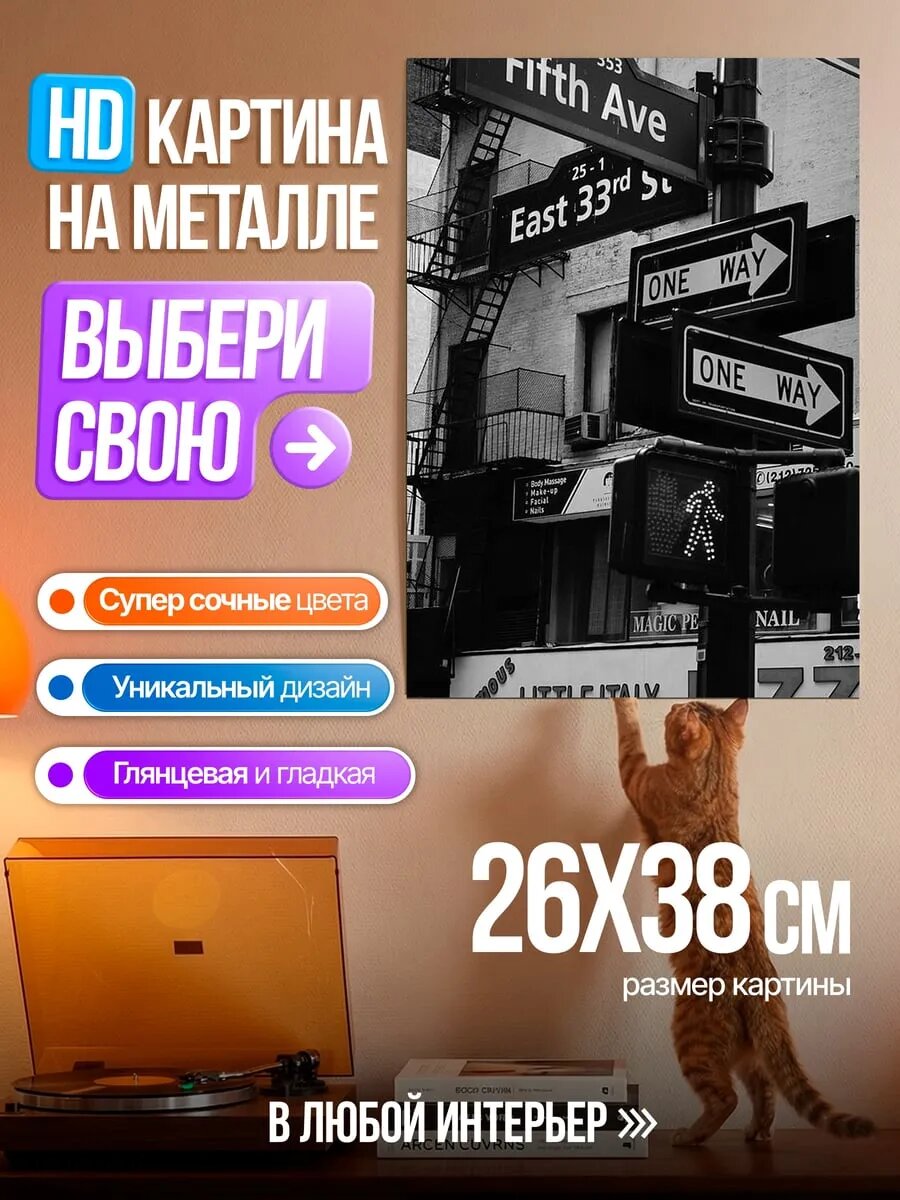 Картина на HD металле Уличные знаки Нью-Йорка